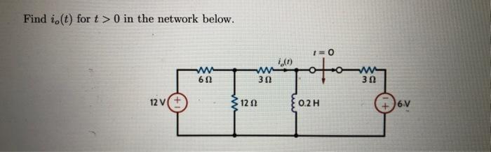 Solved Find io(t) for t>0 in the network below. | Chegg.com