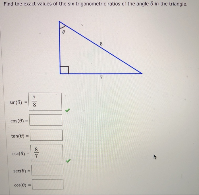 Solved Find the exact values of the six trigonometric ratios | Chegg.com