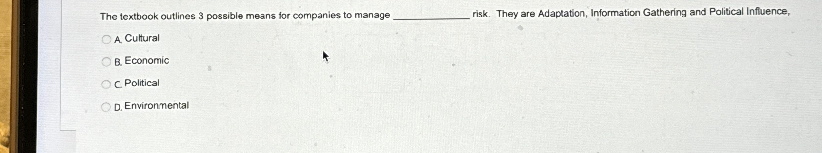 Solved The textbook outlines 3 ﻿possible means for companies | Chegg.com