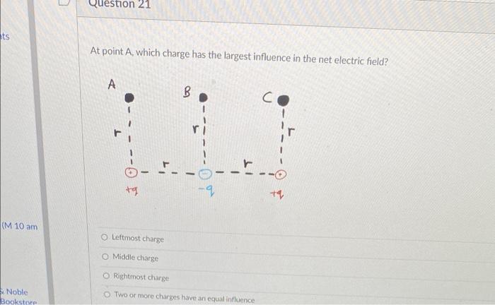 Solved At point A, which charge has the largest influence in | Chegg.com