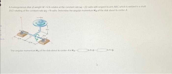 Solved A homogeneous disk of weight W-6 lb rotates at the | Chegg.com
