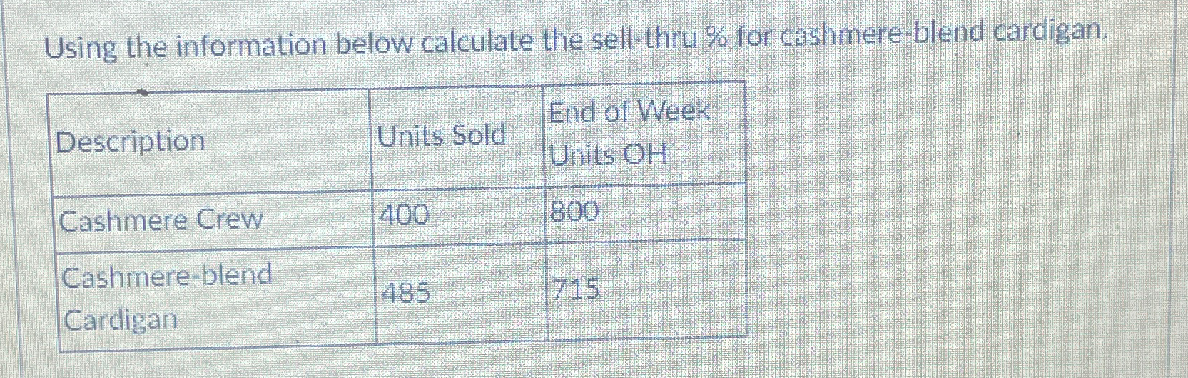 Solved Using the information below calculate the sell-thru % | Chegg.com