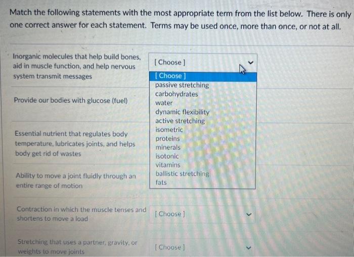 Solved Match the following statements with the most | Chegg.com