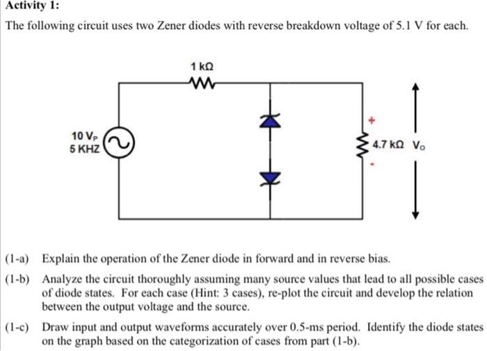 Solved The following circuit uses two Zener diodes with | Chegg.com