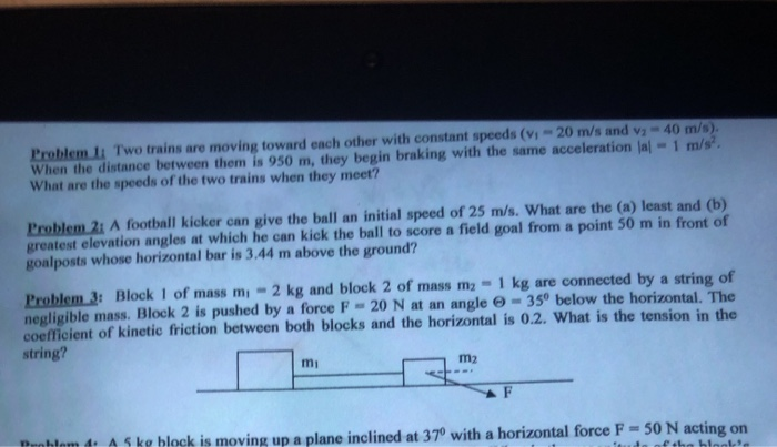 Solved Problem. Two trains are moving toward each other with | Chegg.com