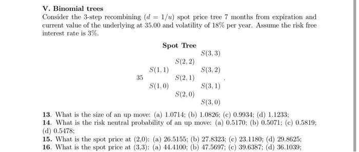 Solved V. Binomial trees Consider the 3-step recombining (d | Chegg.com
