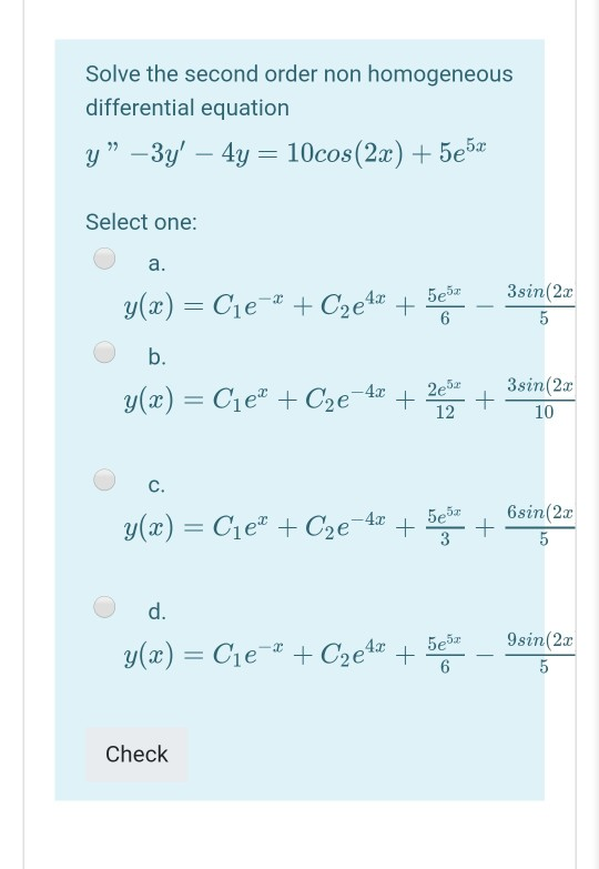 Solved Solve the second order non homogeneous differential | Chegg.com