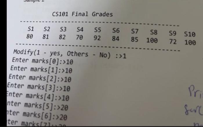 Solved CS101 Final Grades S1 S2 S3 S4 S5 S6 S7 S8 S9 S10 80 | Chegg.com