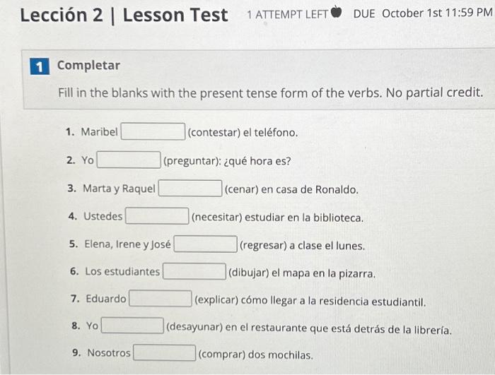 Completar Fill in the blanks with the present tense | Chegg.com