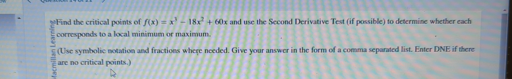 Solved wowind the critical points of f(x)=x3-18x2+60x ﻿and | Chegg.com
