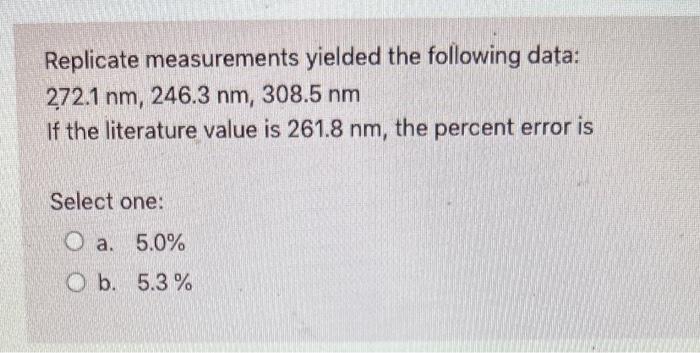 Solved Replicate measurements yielded the following data: | Chegg.com
