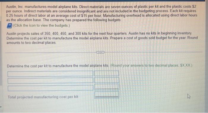 Solved Austin, Inc. manufactures model airplane kits. Direct | Chegg.com