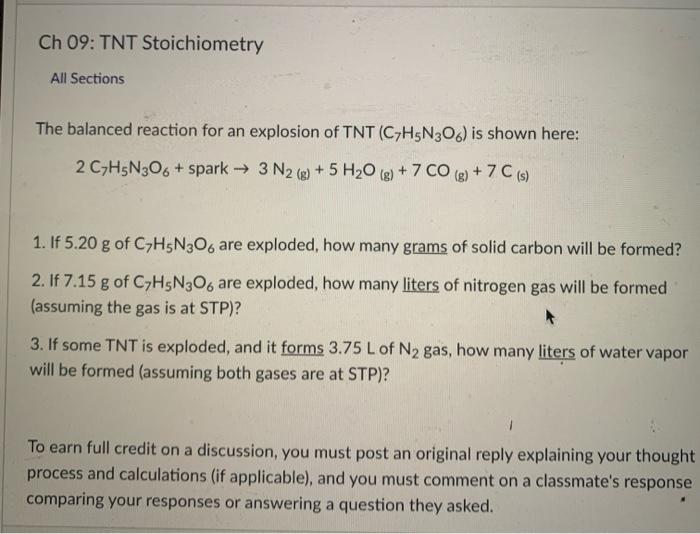 Solved Ch 09: TNT Stoichiometry All Sections The balanced | Chegg.com