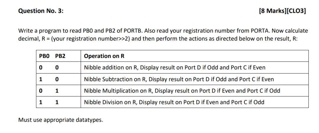 Solved Question No. 3: [8 Marks] [CLO3] Write a program to | Chegg.com