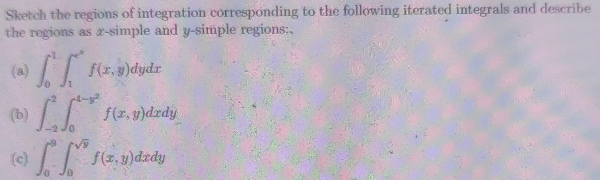 Solved Sketch the regions of integration corresponding to | Chegg.com