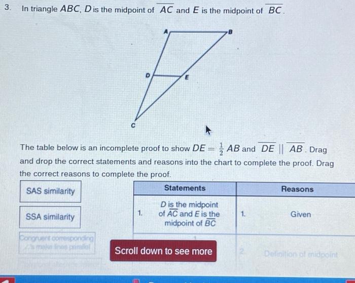 Solved 3. In triangle ABC, D is the midpoint of AC and E is | Chegg.com