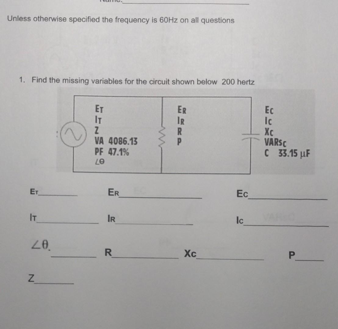 Solved Unless otherwise specified the frequency is 60 Hz on | Chegg.com