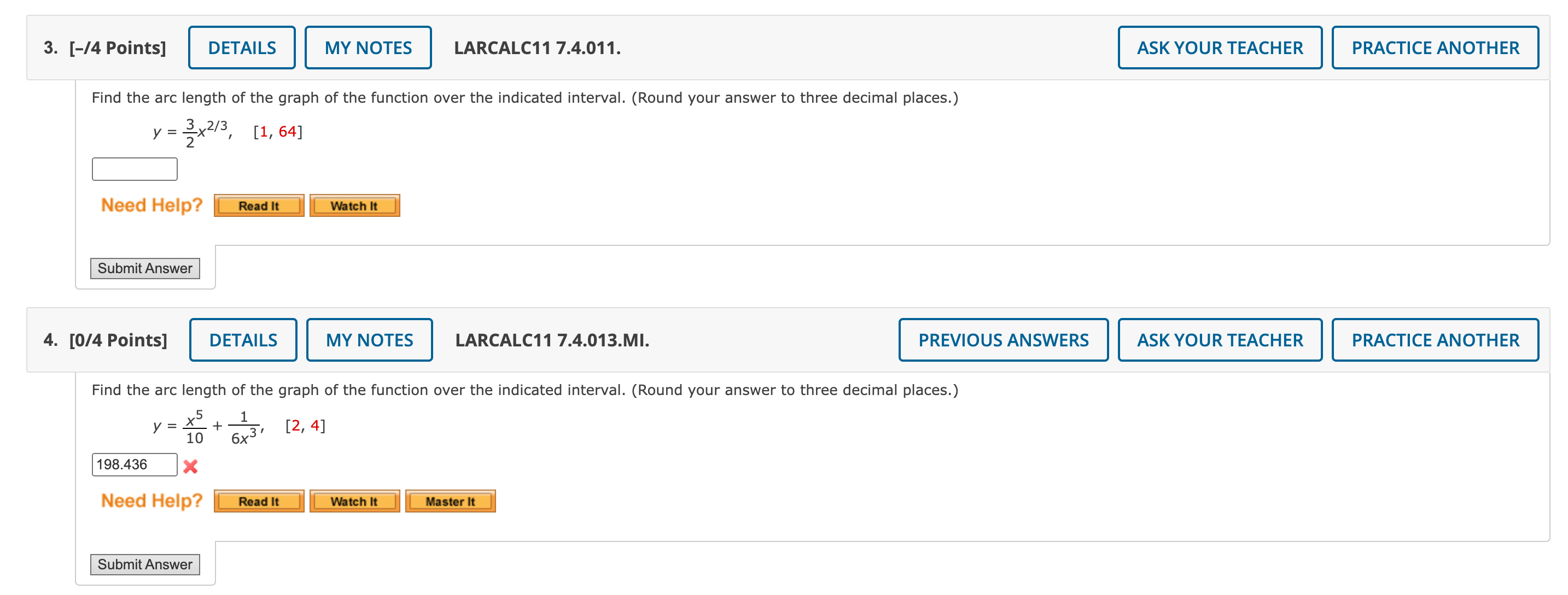 Solved Points]LARCALC11 7.4.011.Find the arc length of the | Chegg.com