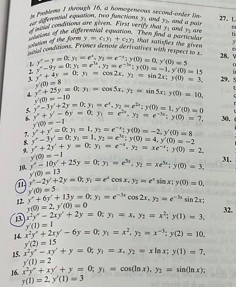 Solved In Problems I through 16, a homogeneous second-order | Chegg.com