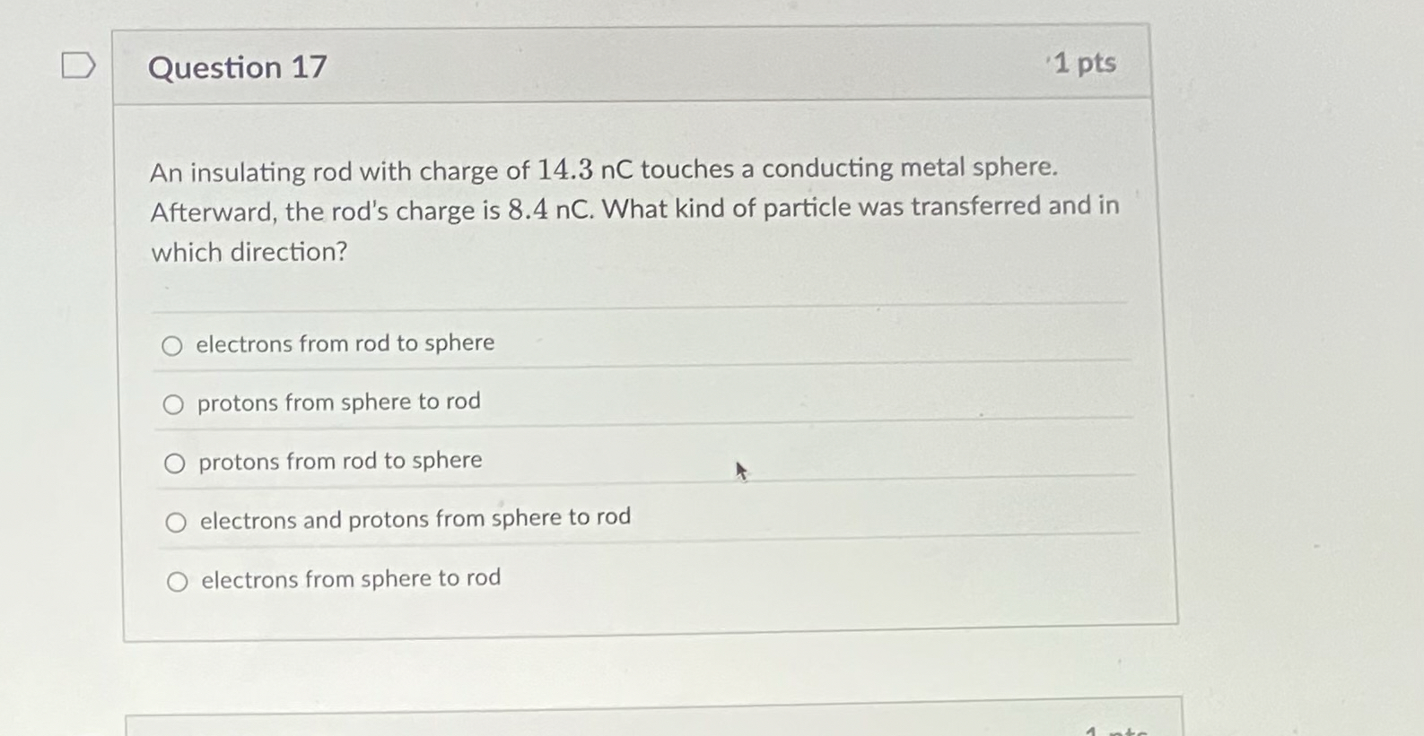 Solved Question 171 ﻿ptsAn insulating rod with charge of | Chegg.com