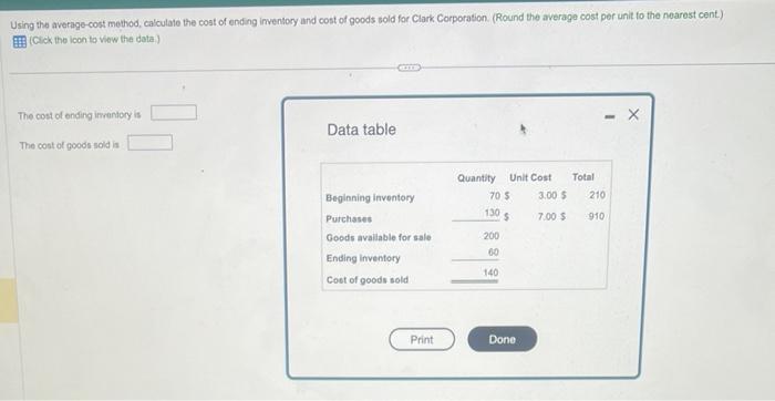 Solved Using the average-cost method, calculate the cost of | Chegg.com