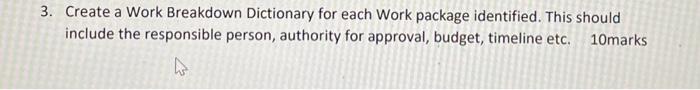 Solved 3. Create a Work Breakdown Dictionary for each Work | Chegg.com