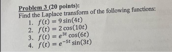 Solved Problem 3 (20 points): Find the Laplace transform of | Chegg.com