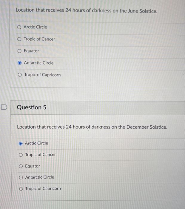 Solved Location that receives 24 hours of darkness on the | Chegg.com