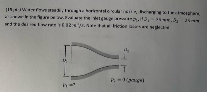 Solved (15 pts) Water flows steadily through a horizontal | Chegg.com
