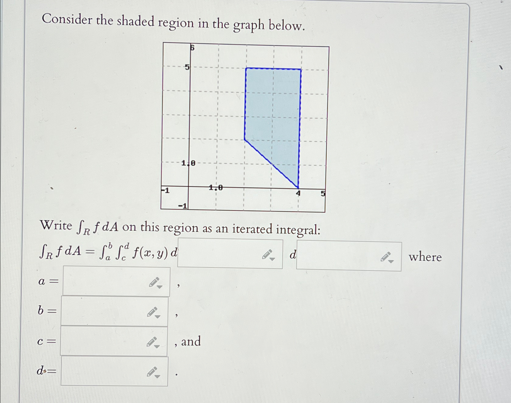 Solved Consider the shaded region in the graph below.Write | Chegg.com