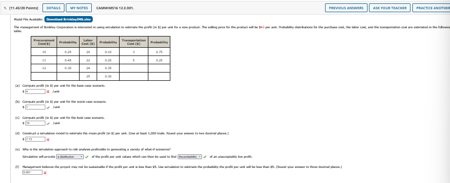 [11.43/20 ﻿Points]MY | Chegg.com