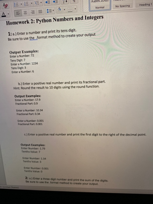Solved Аавы A Normal No Spacing Heading 1 Homework 2: Python | Chegg.com