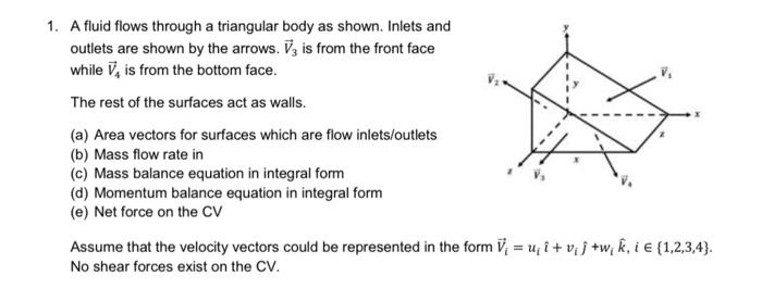 Solved 1. A fluid flows through a triangular body as shown. | Chegg.com