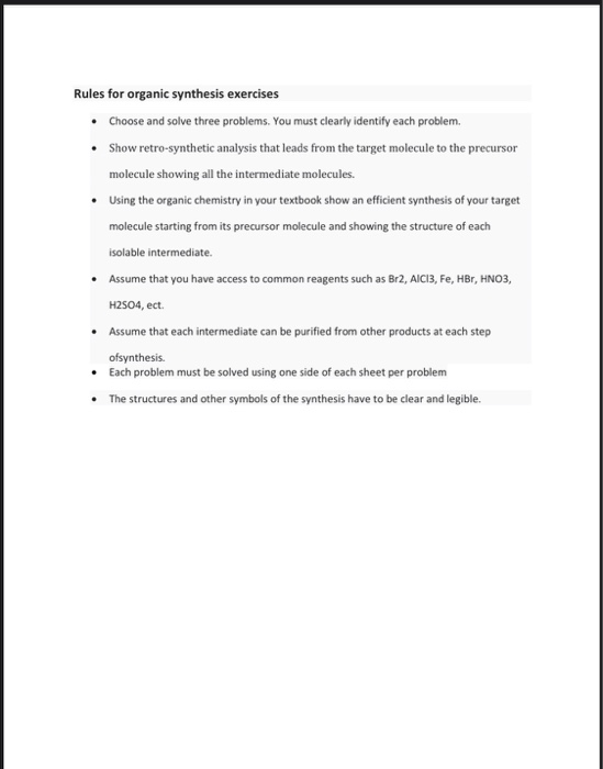 Solved Rules for organic synthesis exercises • Choose and | Chegg.com