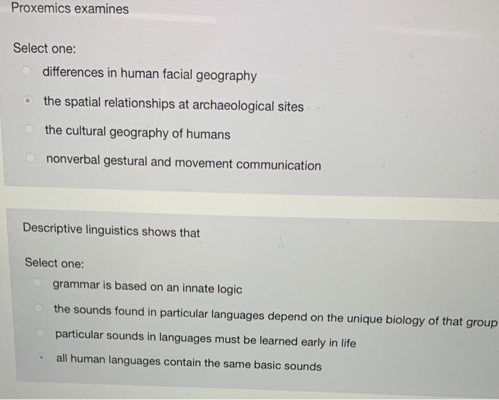 Proxemics examines Select one: differences in human | Chegg.com