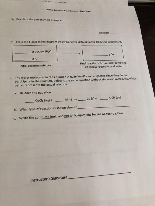 Solved Name: Making Copper-A Stoichiometry Experiment | Chegg.com