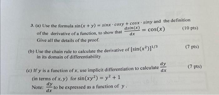 Solved 3. (a) Use the formula sin(x+y)=sinx⋅cosy+cosx⋅siny | Chegg.com