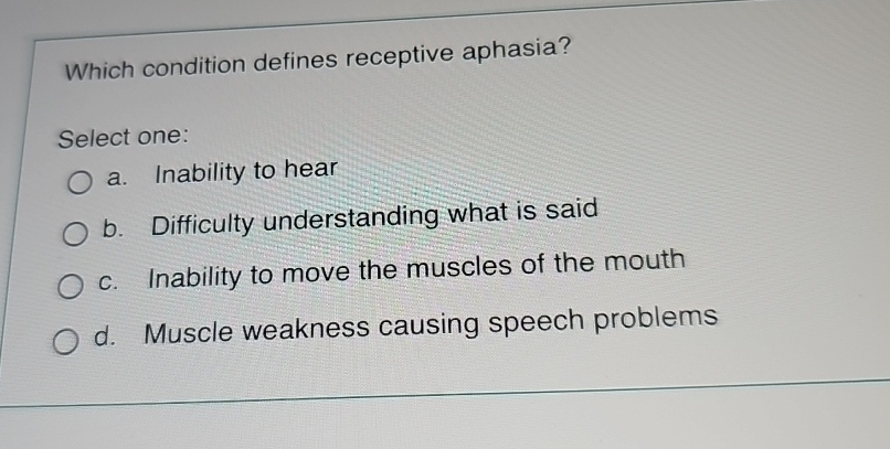 Solved Which condition defines receptive aphasia?Select | Chegg.com