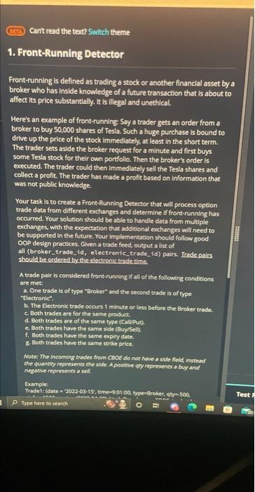 Solved 1. Front-Running Detector Front-running is defined as | Chegg.com