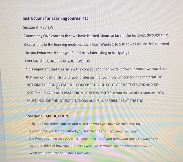 Solved Instructions for Learning Journal \#1: Section A: | Chegg.com