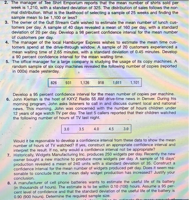 Solved 2. The manager of Tee Shirt Emporium reports that the | Chegg.com