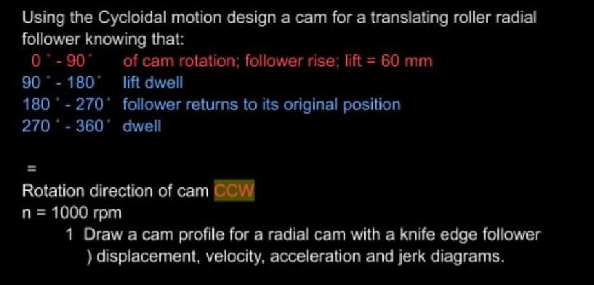 Solved Using the Cycloidal motion design a cam for a | Chegg.com