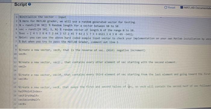 Solved Write a script file to solve this problem Vector | Chegg.com