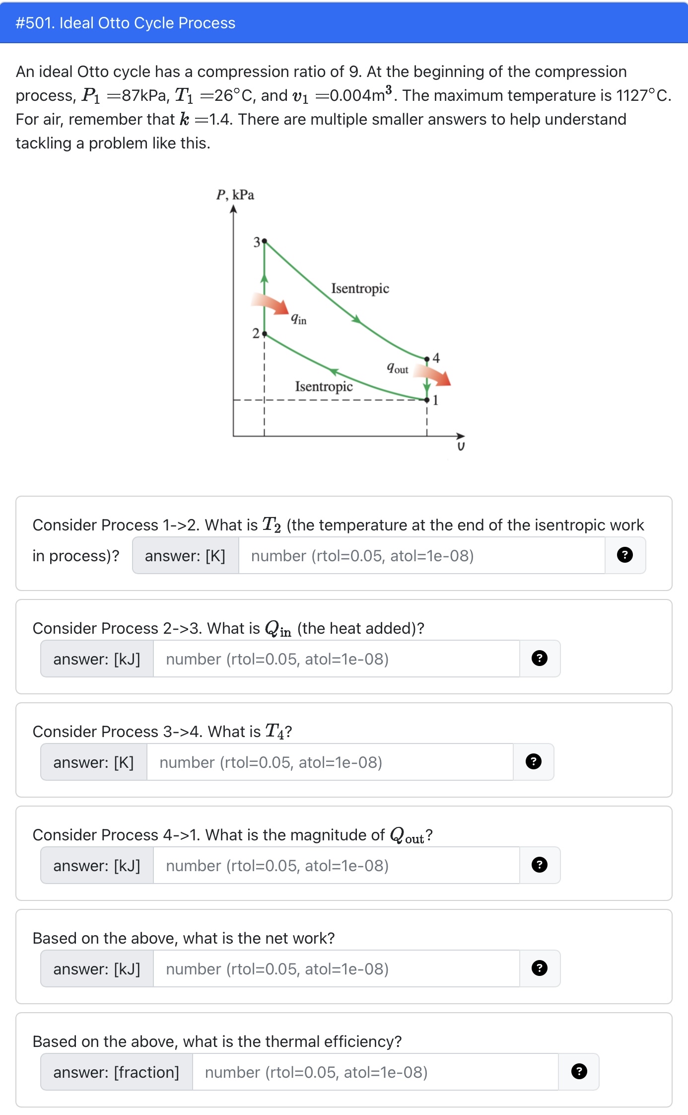 Solved #501. ﻿Ideal Otto Cycle ProcessAn ideal Otto cycle | Chegg.com