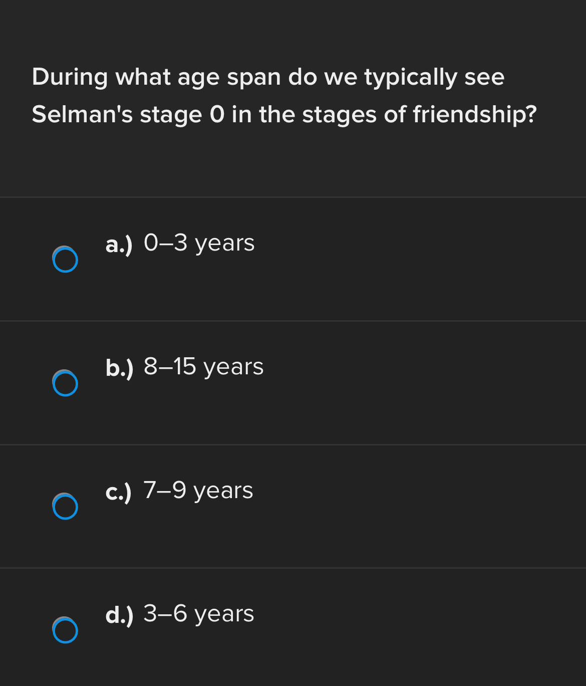 Solved During What Age Span Do We Typically See Selman S Chegg