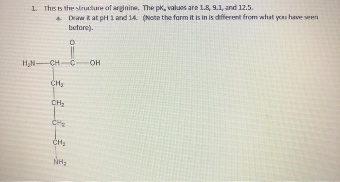 Solved 1. This is the structure of arginine. The pK, values | Chegg.com