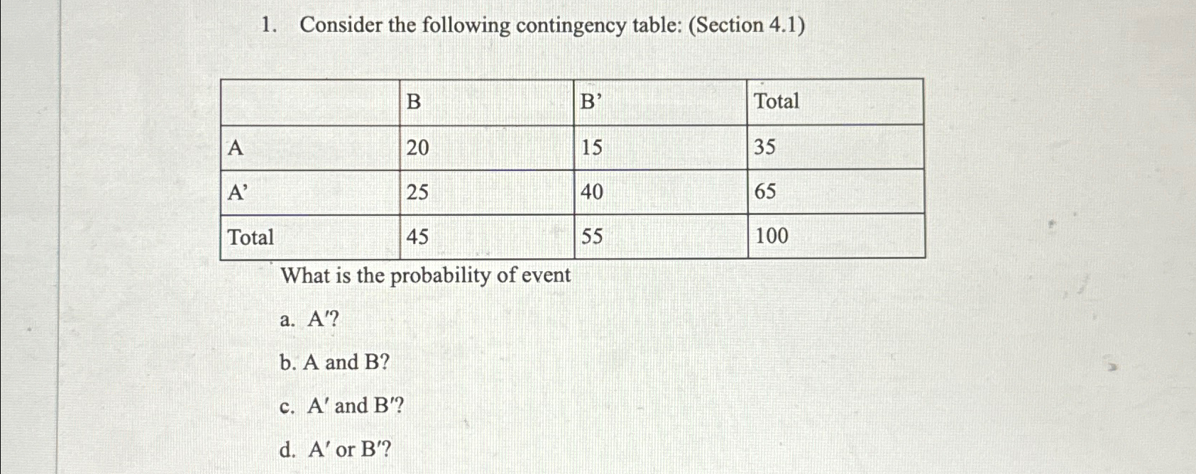 Solved Consider the following contingency table: (Section | Chegg.com