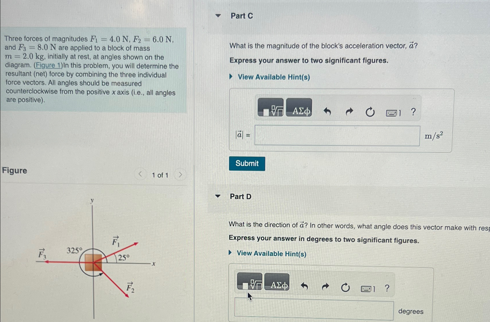 Solved Part C\\nThree forces of magnitudes | Chegg.com