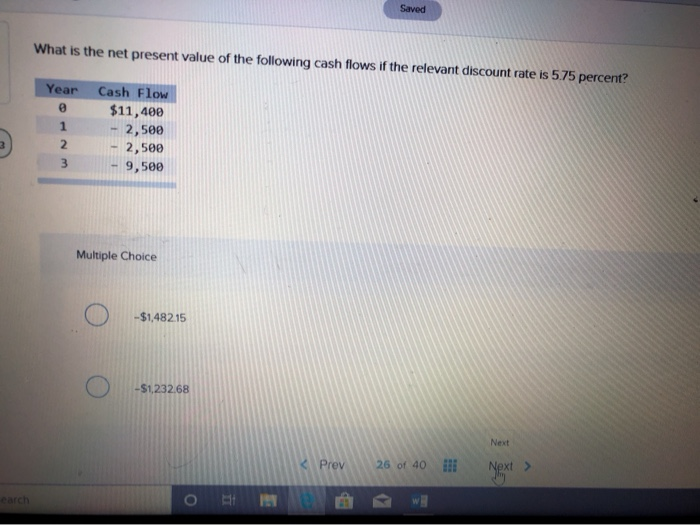 Solved Saved What is the net present value of the following | Chegg.com