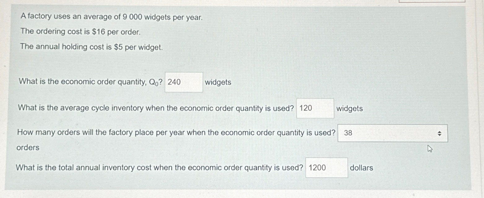 Solved A factory uses an average of 9000 ﻿widgets per | Chegg.com